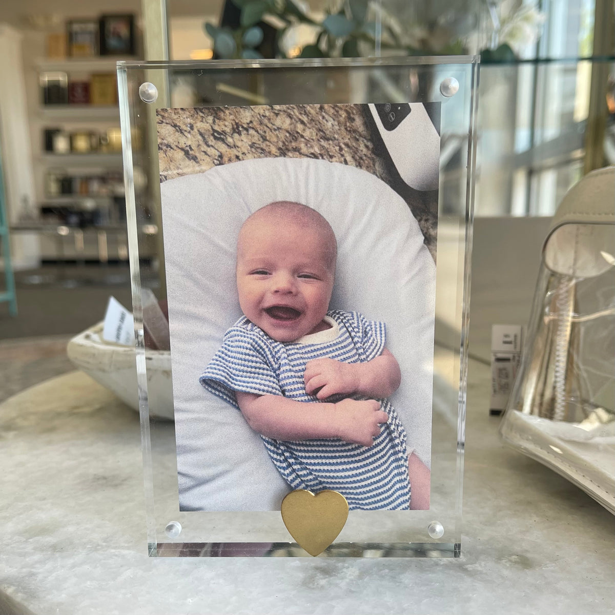 4x6 Acrylic Frame w/ Gold Heart | Acrylic Frame | Magnetic Acrylic Frame