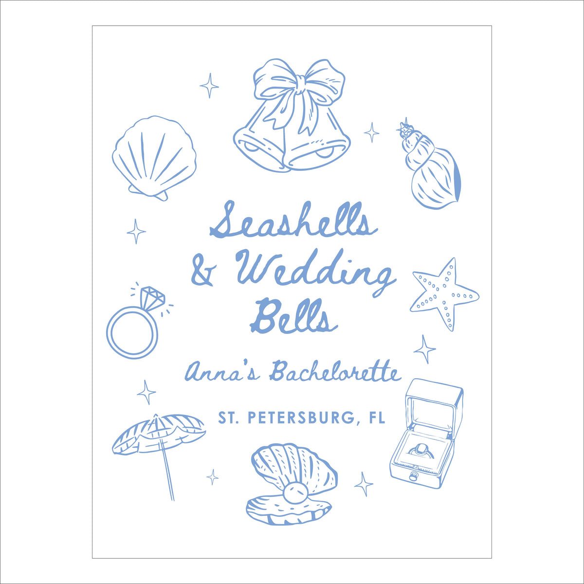 Bachelorette Party Welcome Sign | Seashells & Wedding Bells Sign