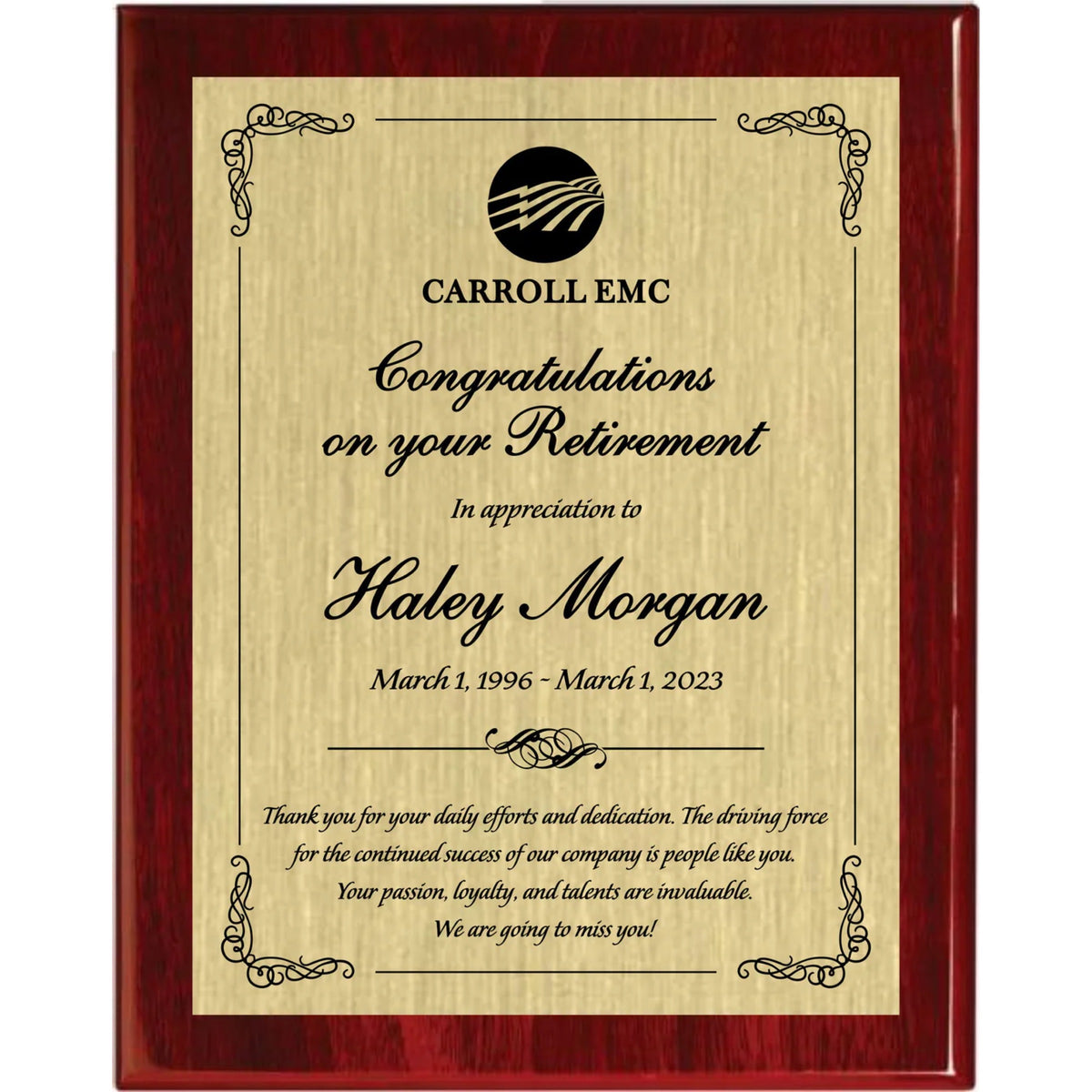 Retirement Plaque | Plaques & Awards | Employee Retirement Award