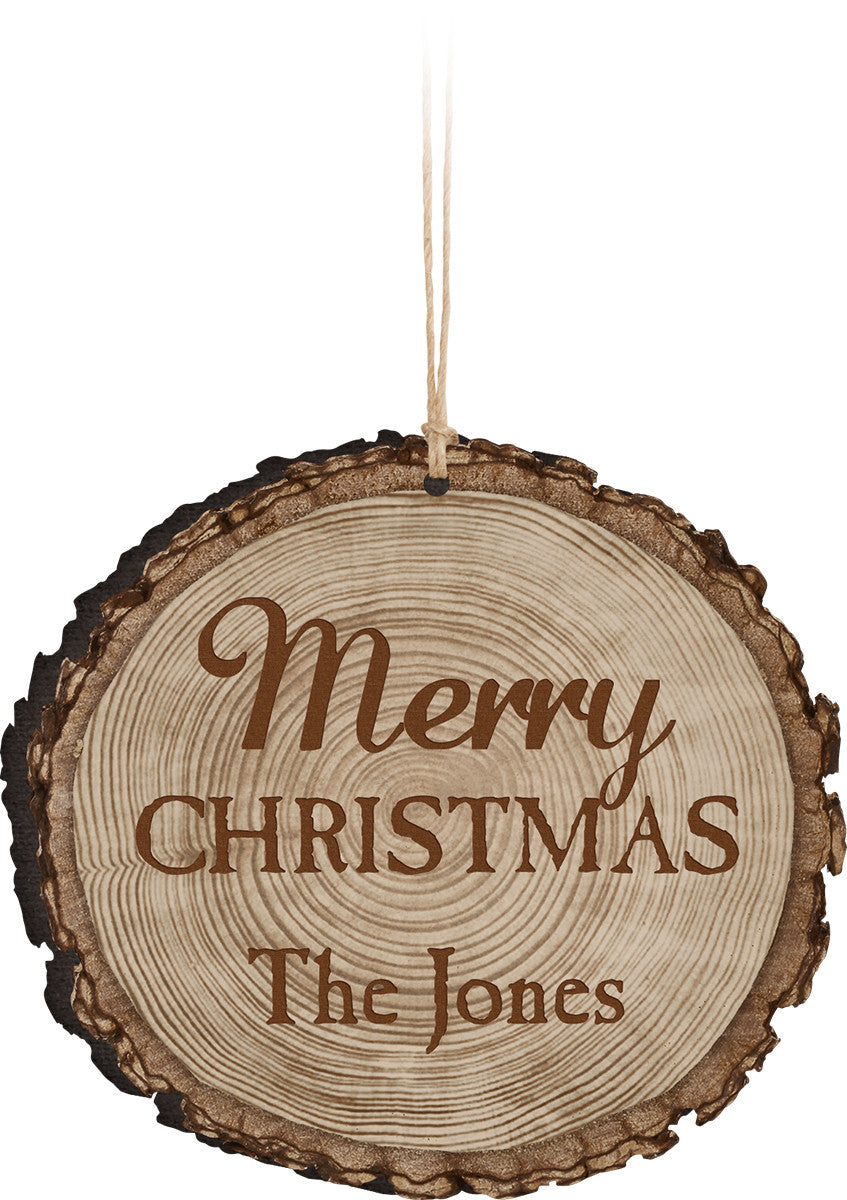 Personalized Wood Slice Ornament | Engraved Log Ornament | Bark Wood ...