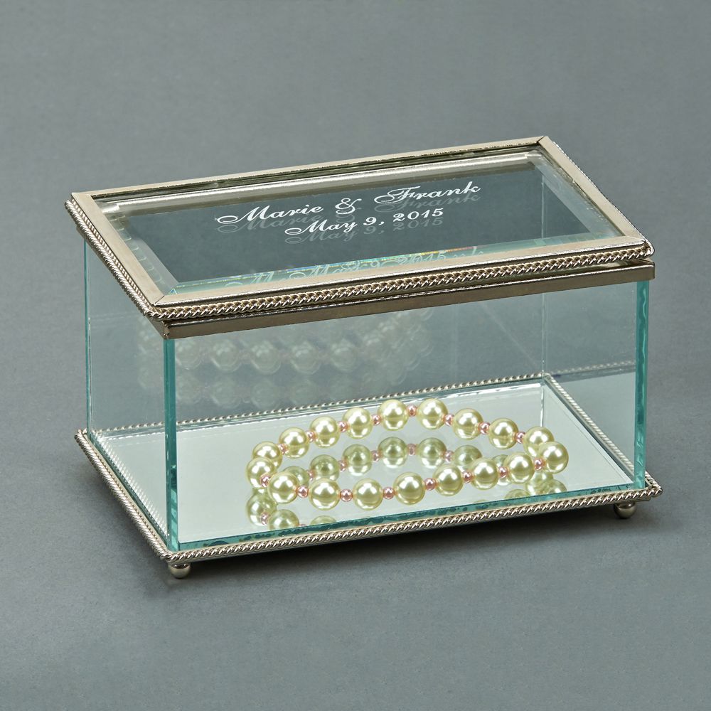Personalized Glass Jewelry Box | Engraved Mirror Bottom Jewelry Box